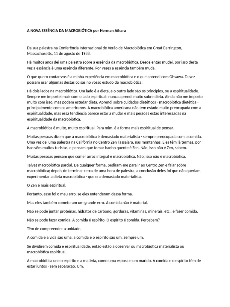 A Essência Espiritual da Macrobiótica | PDF | Proteínas | Alimentos