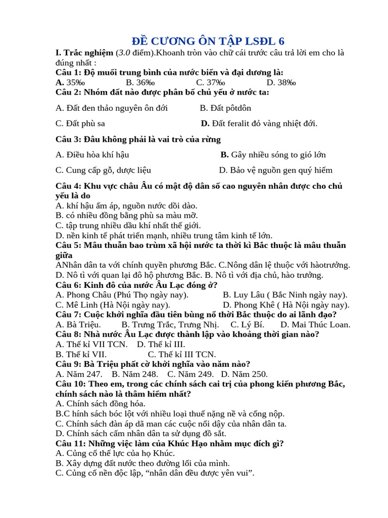 DE CUONG ON TAP LSDL A2c76 | PDF