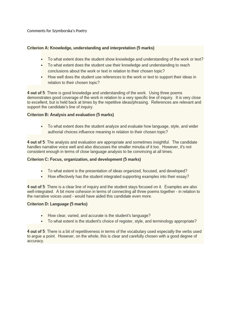 Comments For Szymborska's Poetry | PDF | Career & Growth