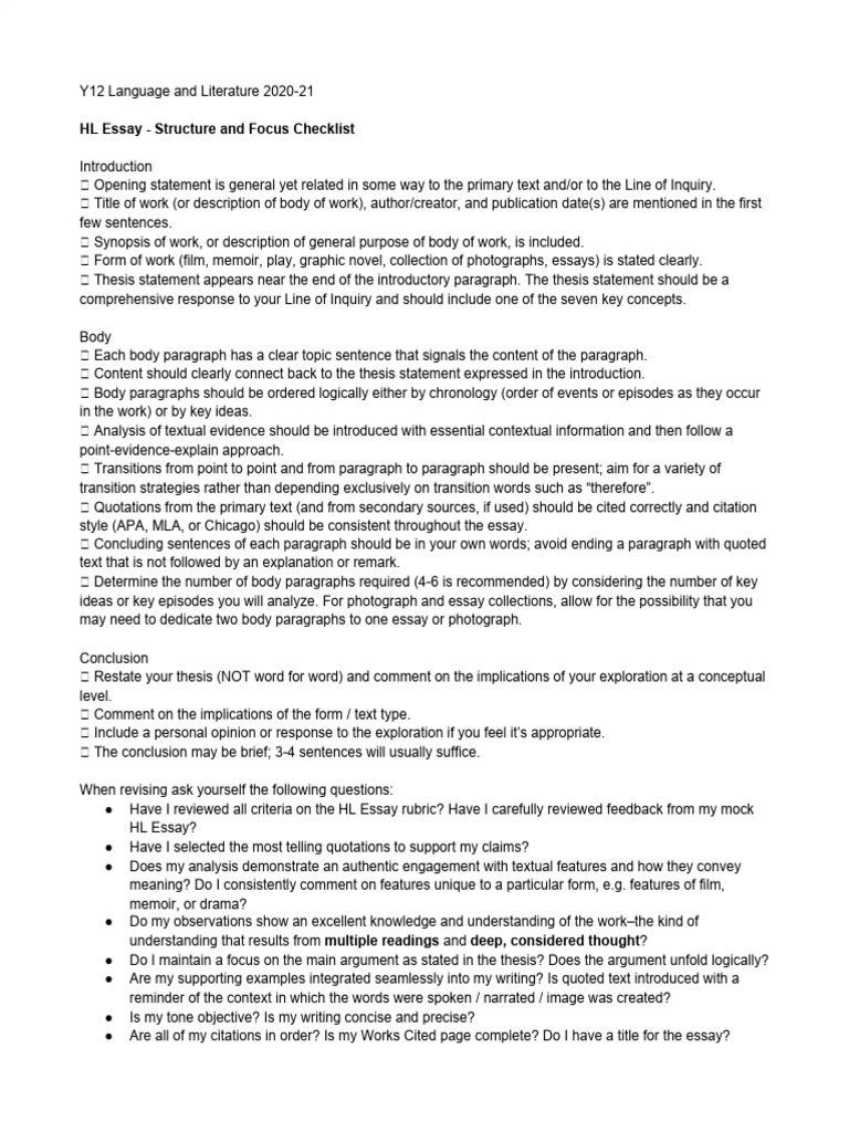 HL Essay - Structure and Focus | PDF | Essays | Paragraph