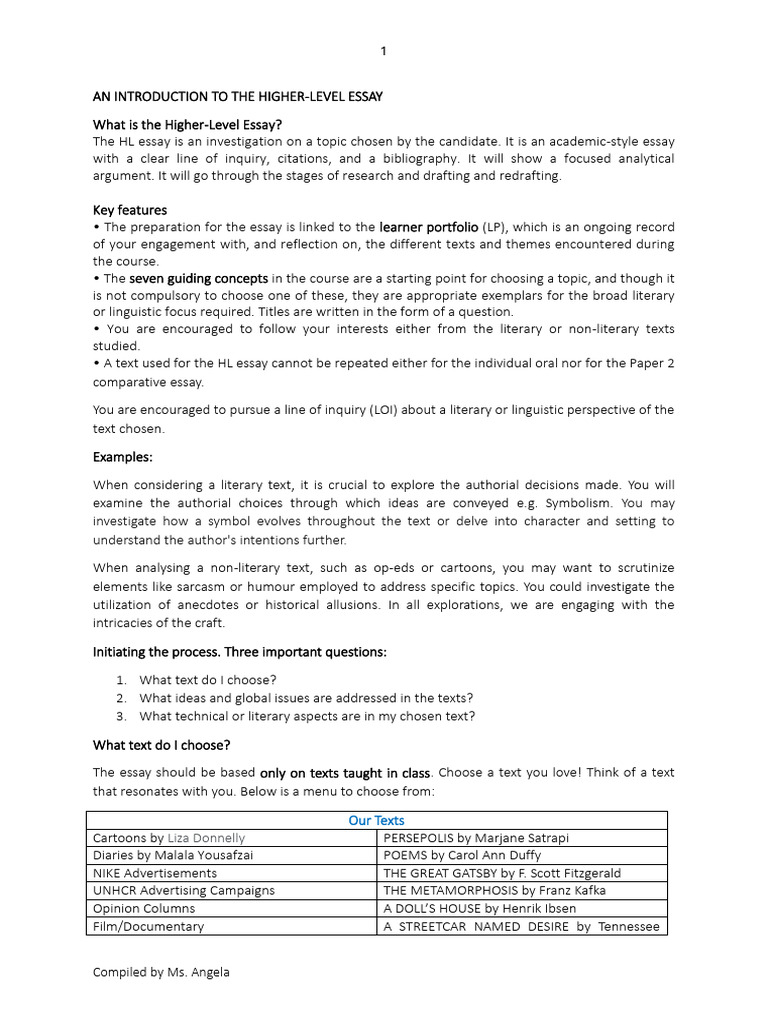 The Higher Level Essay Orientation | PDF | Essays | Narrative