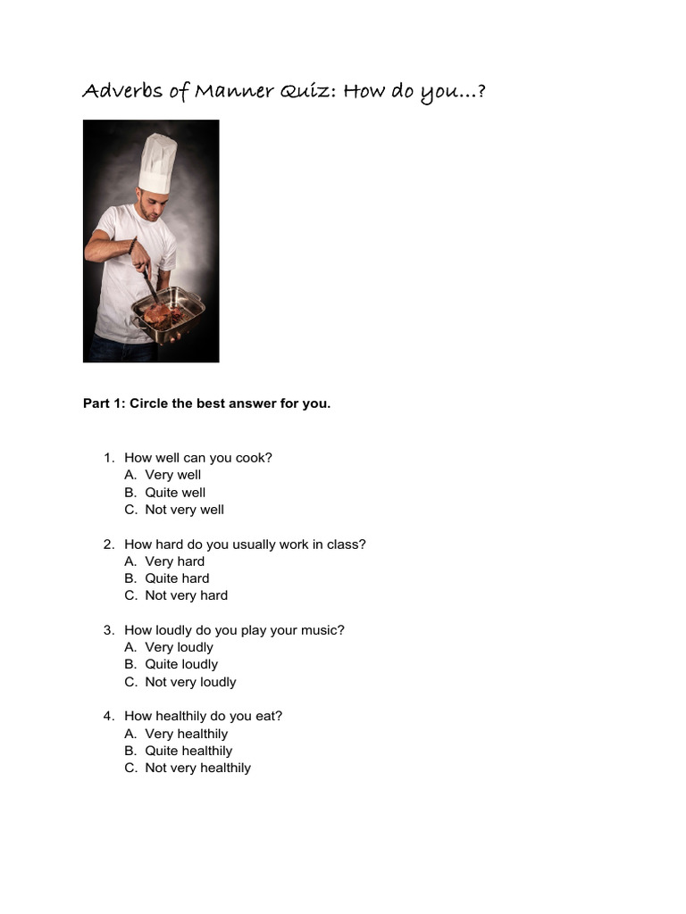 Adverbs of Manner Quiz How Do You | PDF