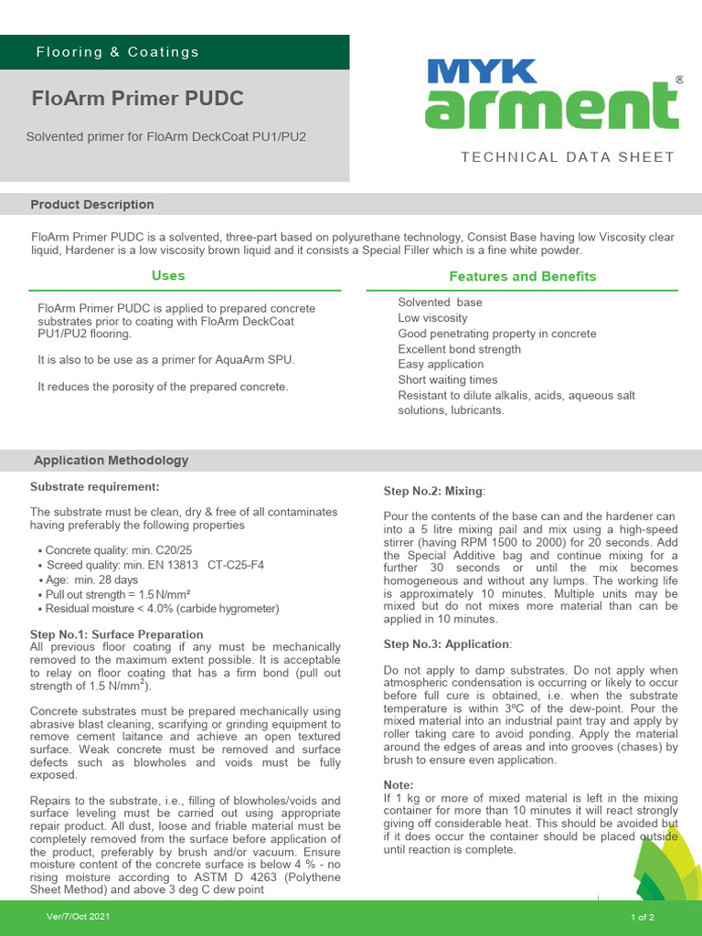 FloArm Primer PUDC Technical Data Sheet | PDF | Concrete | Secondary ...