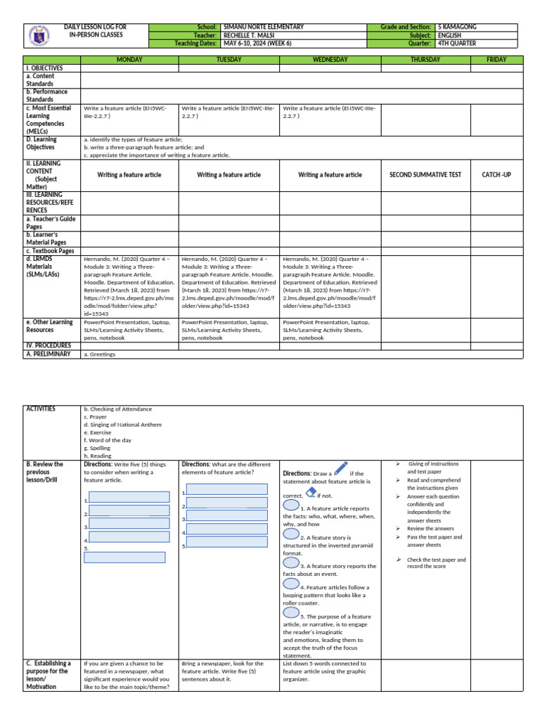 ENGLISH 5 WEEK 6 | PDF | Differentiated Instruction | Learning