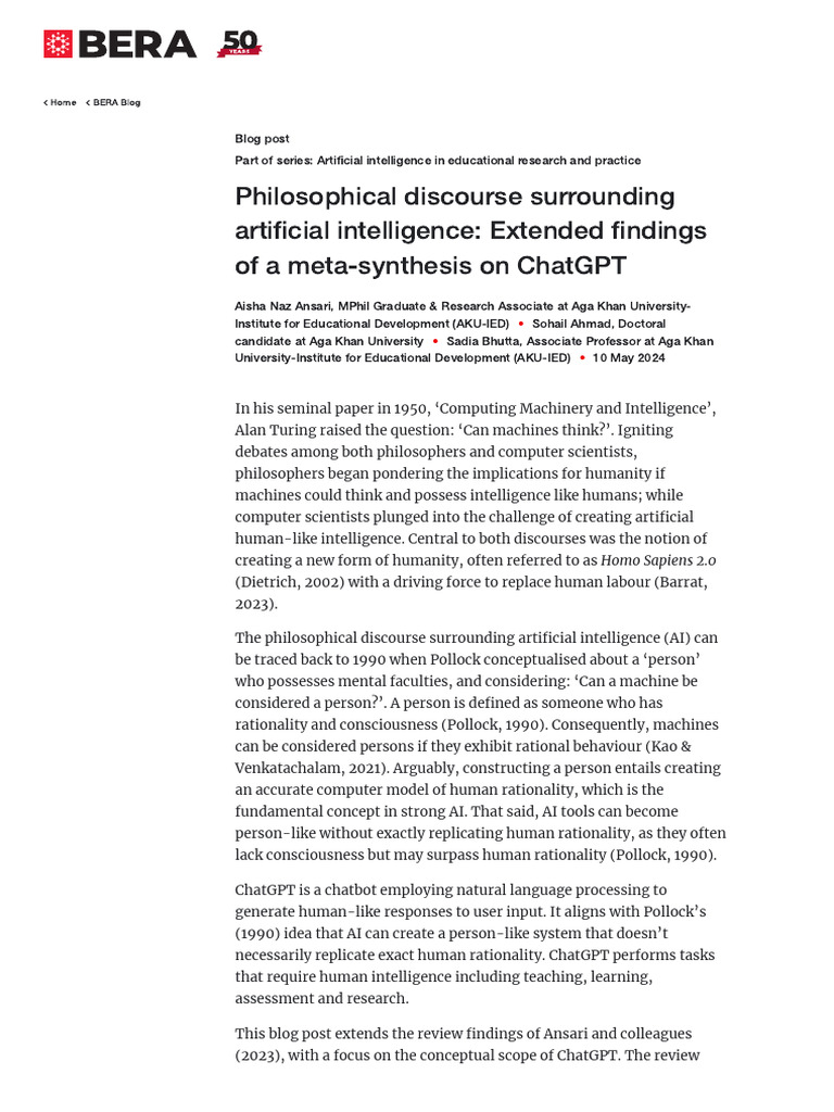 Philosophical Discourse Surrounding Artificial Intelligence | PDF ...
