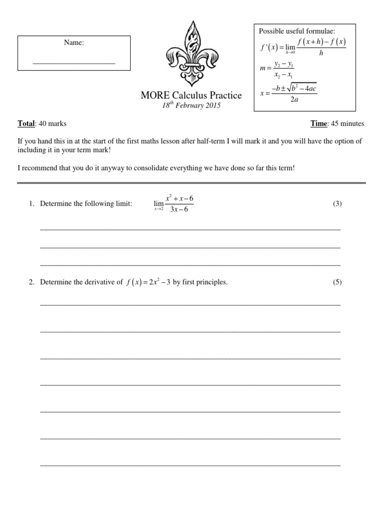 Extra Calculus Practice For Mid-Term Weekend | PDF | Function ...