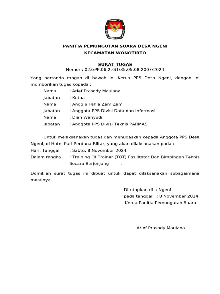 Surat Tugas Pps | PDF