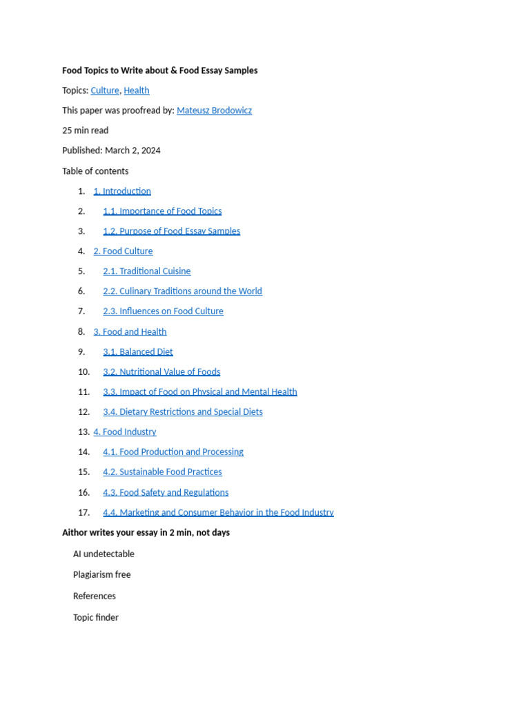 Food Topics To Write About | PDF | Healthy Diet | Diet (Nutrition)