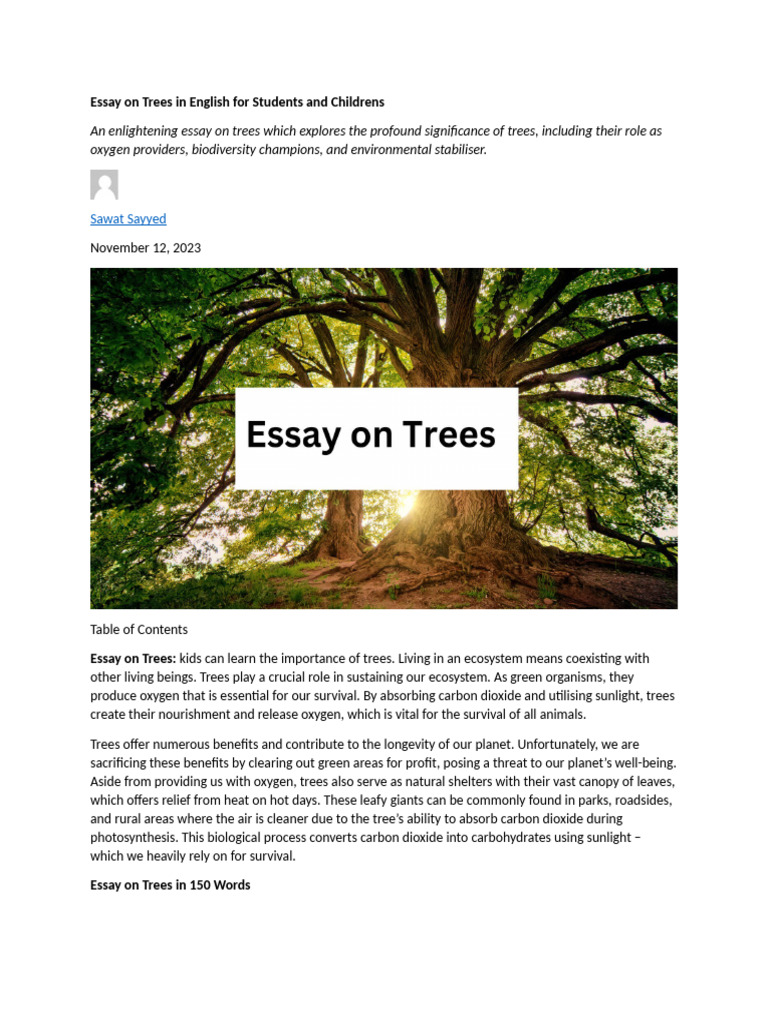 Essay On Trees in English For Students and Childrens | PDF | Trees | Plants