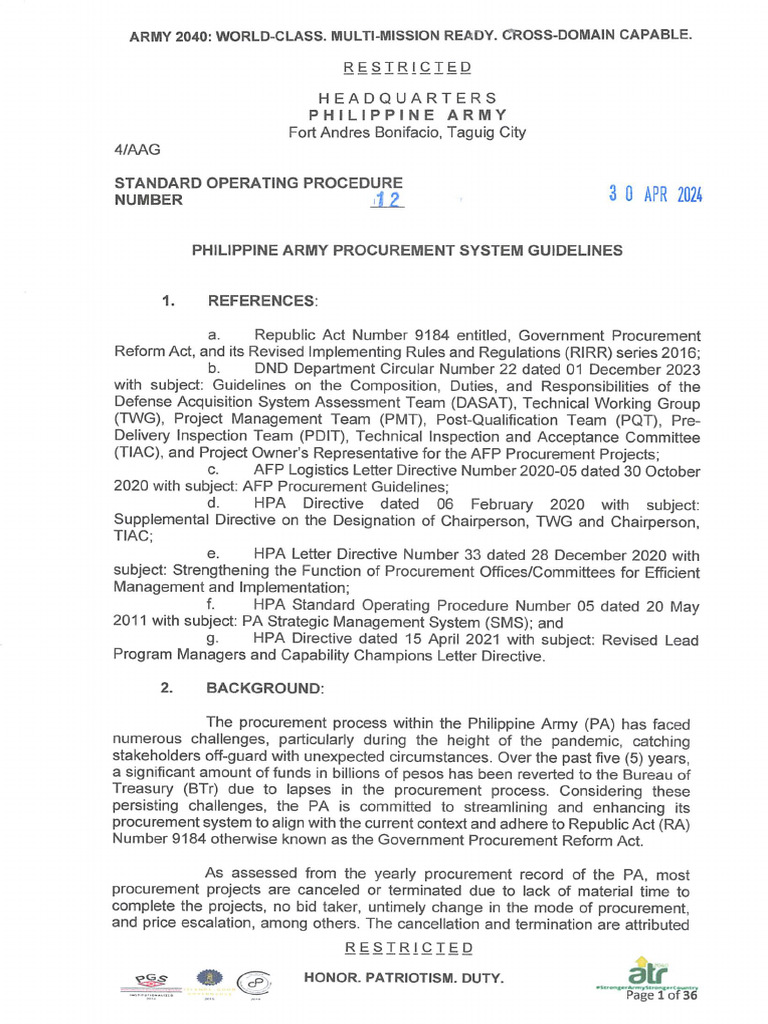 Philippine Army Procurement System Guidelines - 1 | PDF
