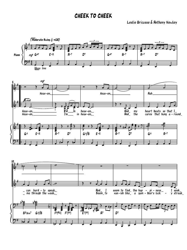 Cheek to Cheek Piano Sheet Music | PDF