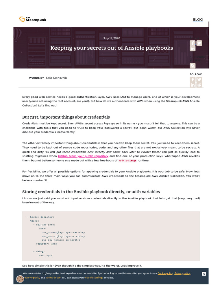 Keeping Your Secrets Out of Ansible Playbooks XLAB Steampunk Blog | PDF | Password | Command ...