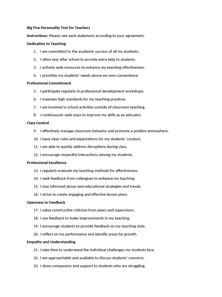 Big Five Personality Test for Educators | PDF | Teachers | Teaching Method