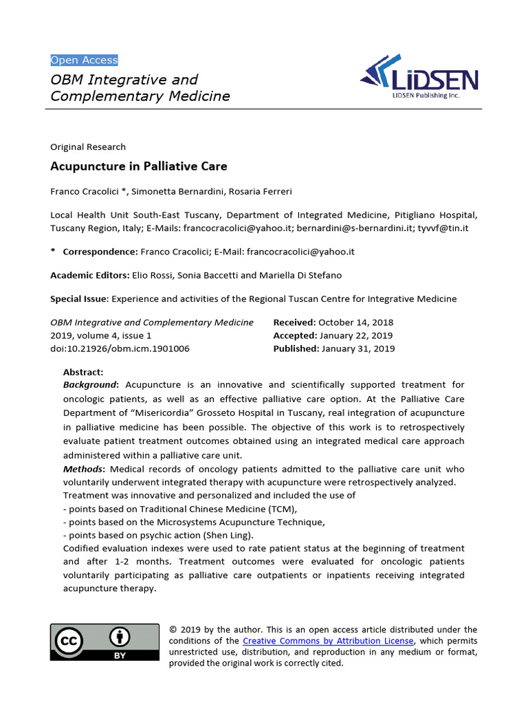 Acupuncture in Palliative Care | PDF | Palliative Care | Alternative ...
