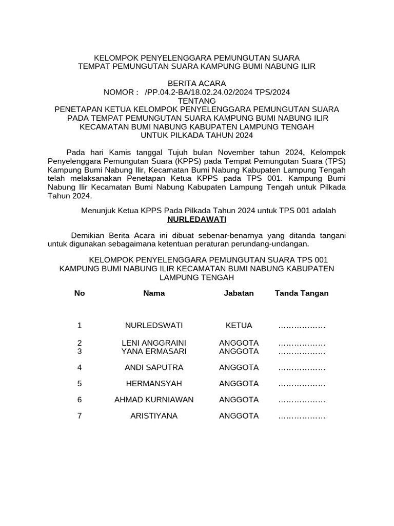 0 Ba KPPS Ketua KPPS TPS 1 | PDF