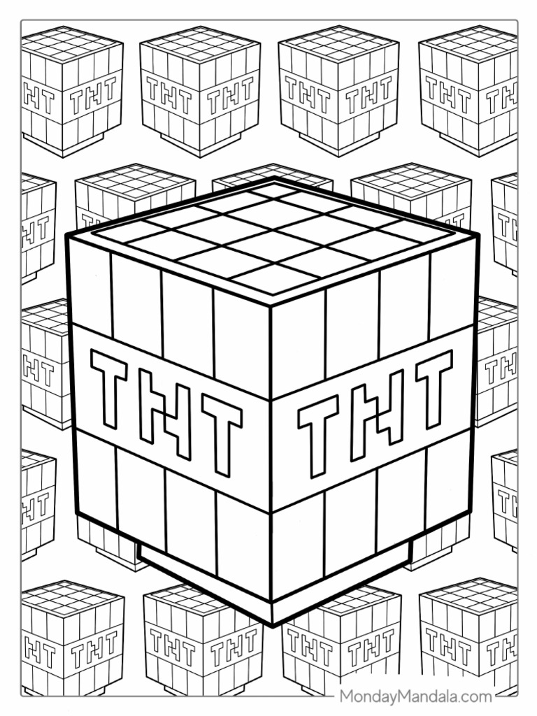 Simple Minecraft TNT Coloring Page | PDF