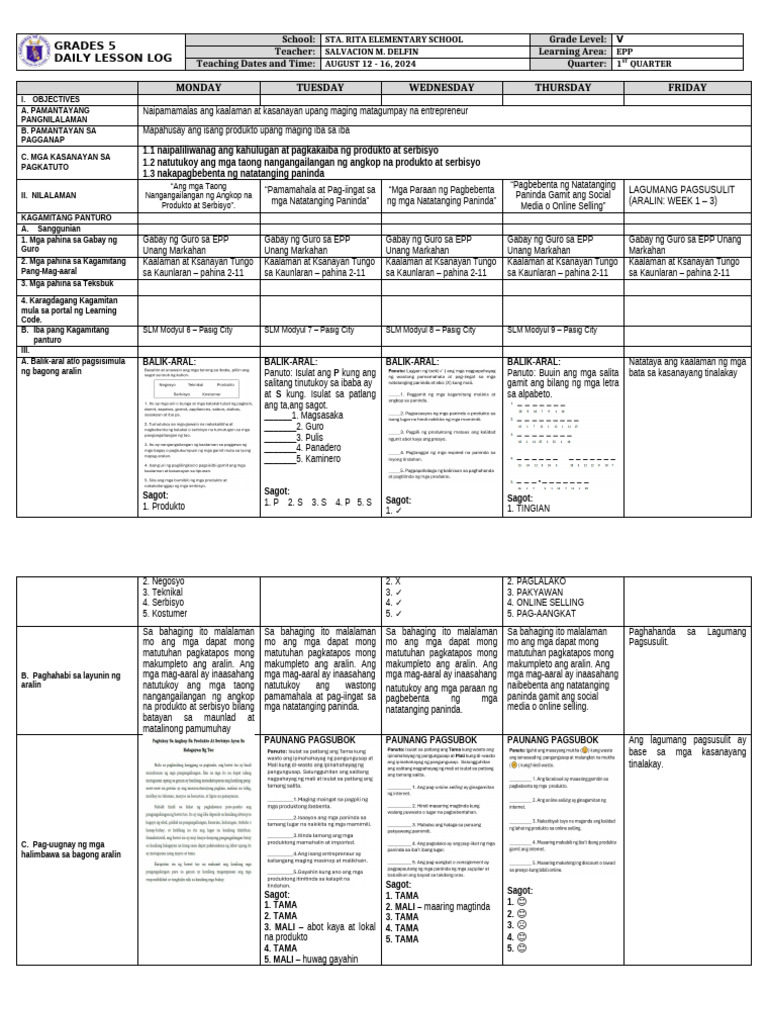 SMD - DLL - Q1 - Epp W3 Aug12-16 | PDF
