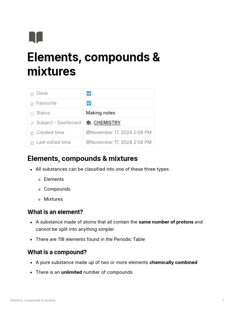 Elements Compounds Mixtures | PDF | Science & Mathematics