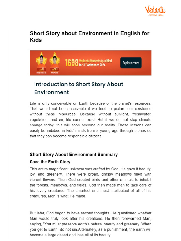 Short Story About Environment in English For Kids | PDF