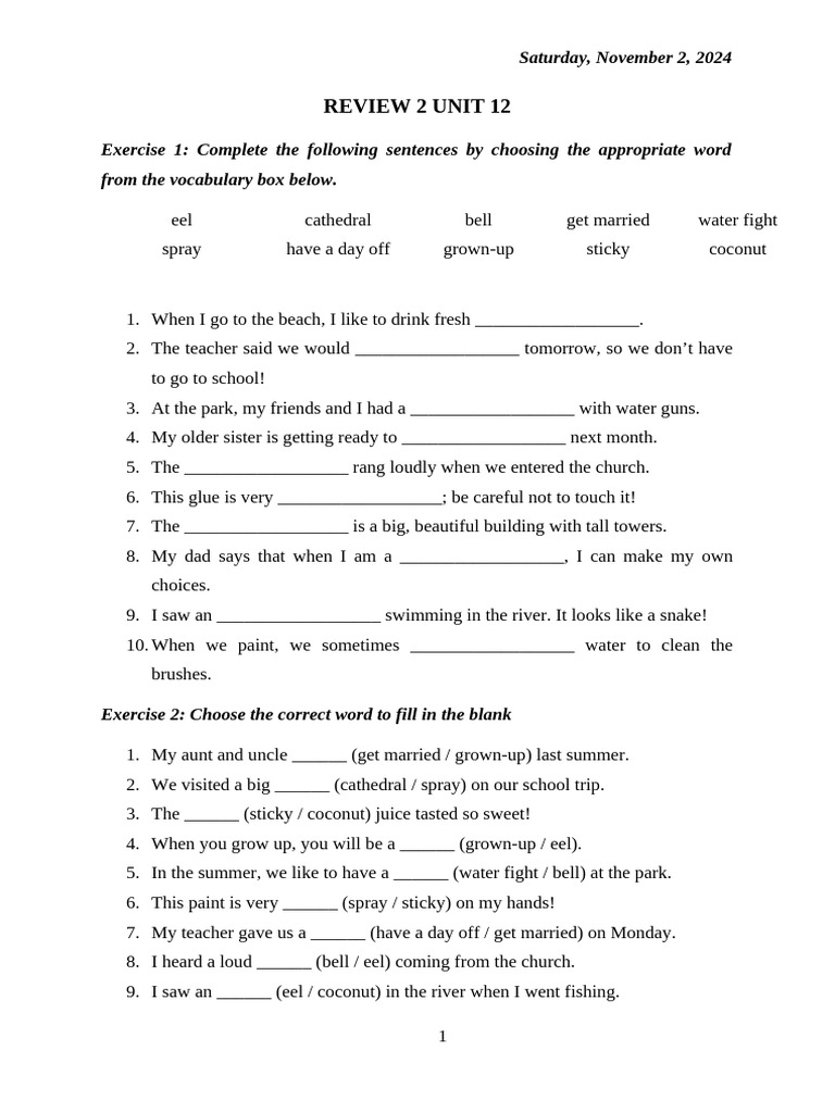 REVIEW 2 UNIT 12 | PDF
