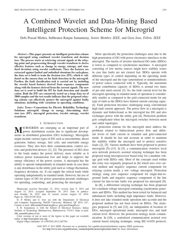 A Combined Wavelet and Data-Mining Based Intelligent Protection Scheme For Microgrid | PDF ...