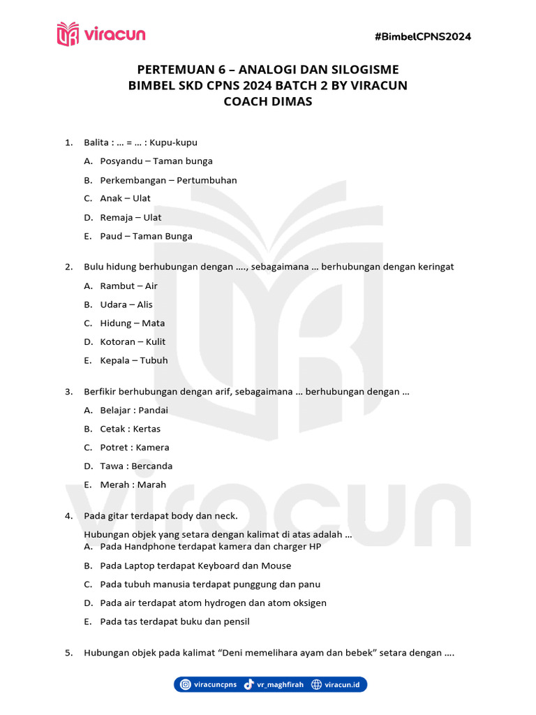 Live Analogi Dan Silogisme - SKD B2 Viracun-1 | PDF