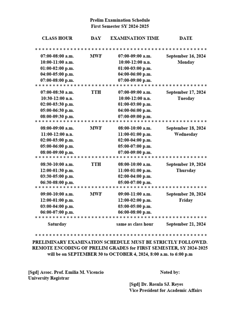 Prelim Examination Schedule Sy2425 | PDF
