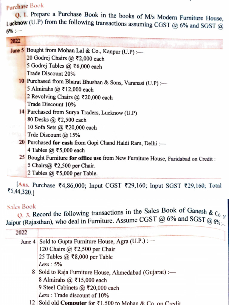Purchase and Sales Book Exercises | PDF