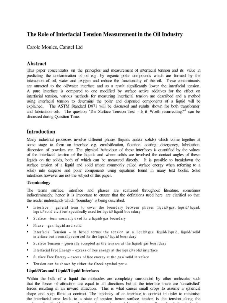 Inter Facial Tension Paper | PDF | Surface Tension | Liquids