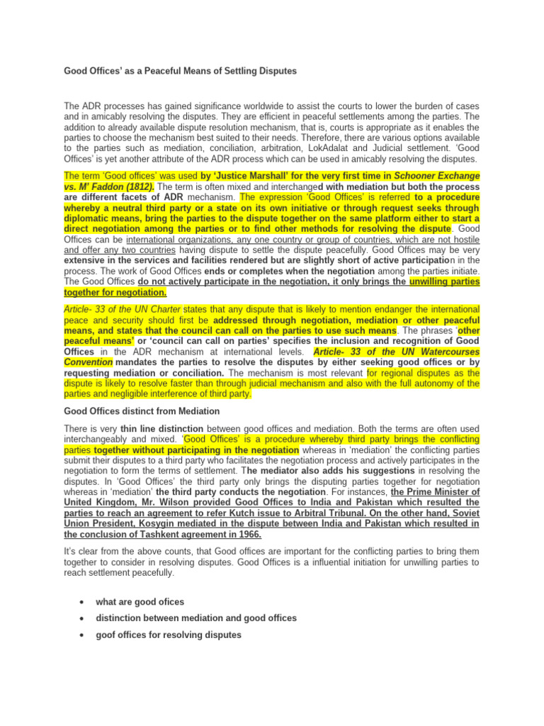 Good Offices | PDF | Alternative Dispute Resolution | Mediation