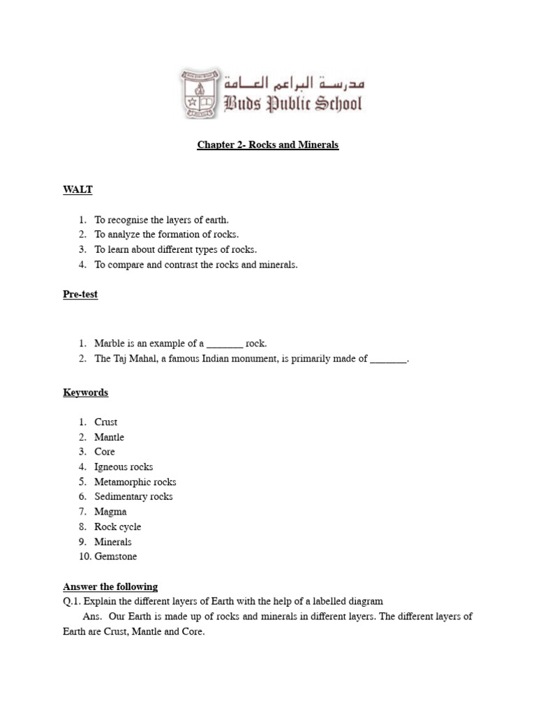 Earth's Layers, Rocks & Minerals | PDF | Rock (Geology) | Sedimentary Rock
