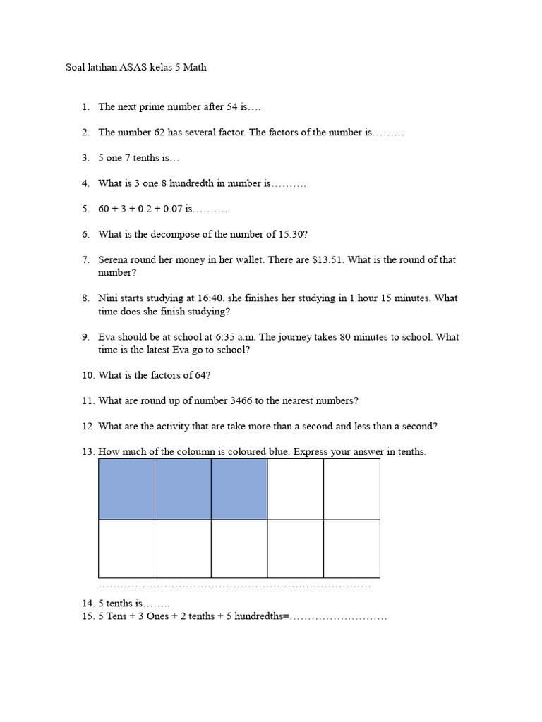 Soal Latihan ASTS Kelas 5 Math | PDF