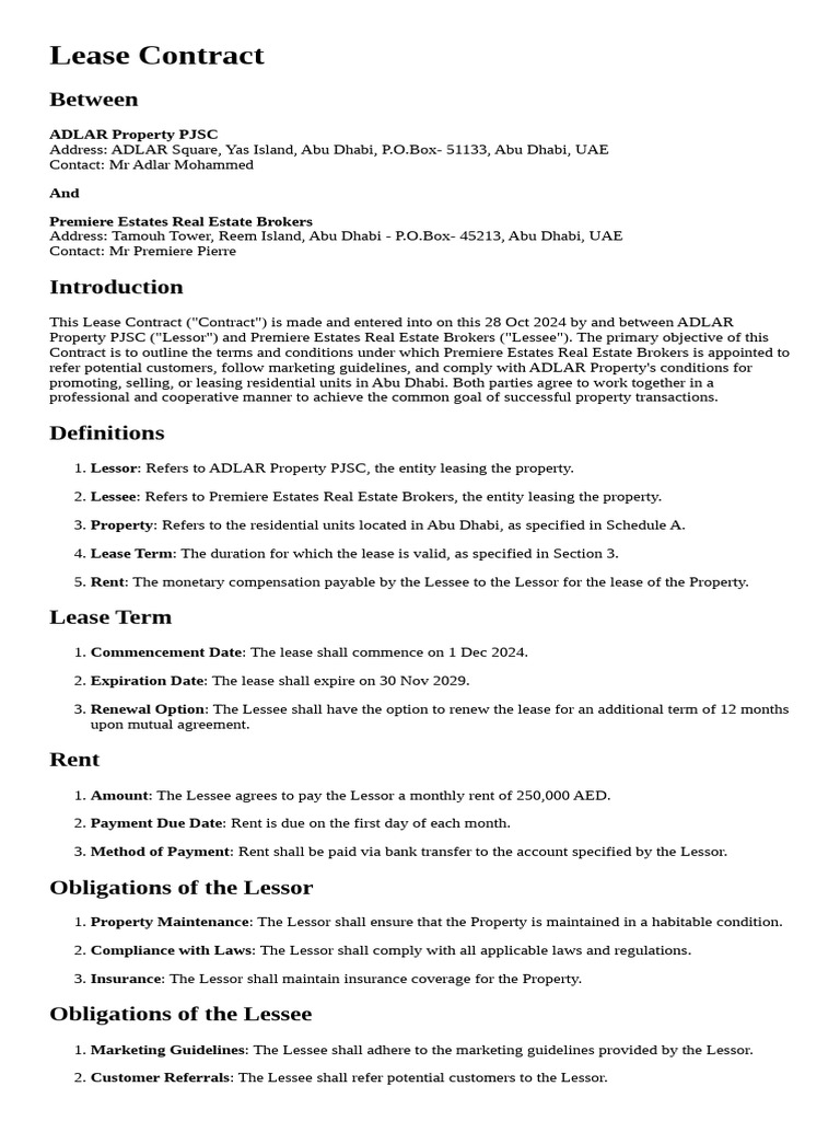 Lease Contract - ADLAR X Premiere | PDF | Lease | Mediation