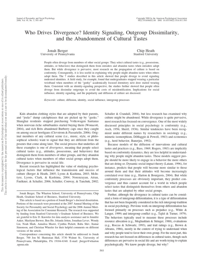Identity Signaling and Cultural Divergence | PDF | Attitude (Psychology ...