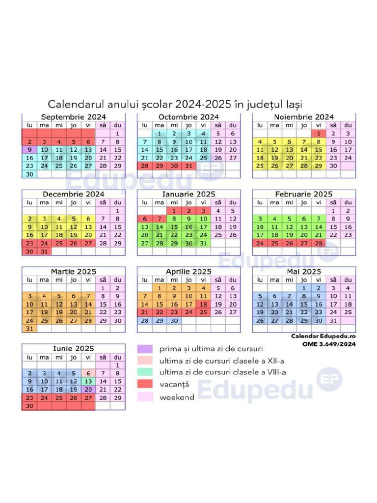 Calendar Scolar 2024 2025 Iasi 820x734 | PDF