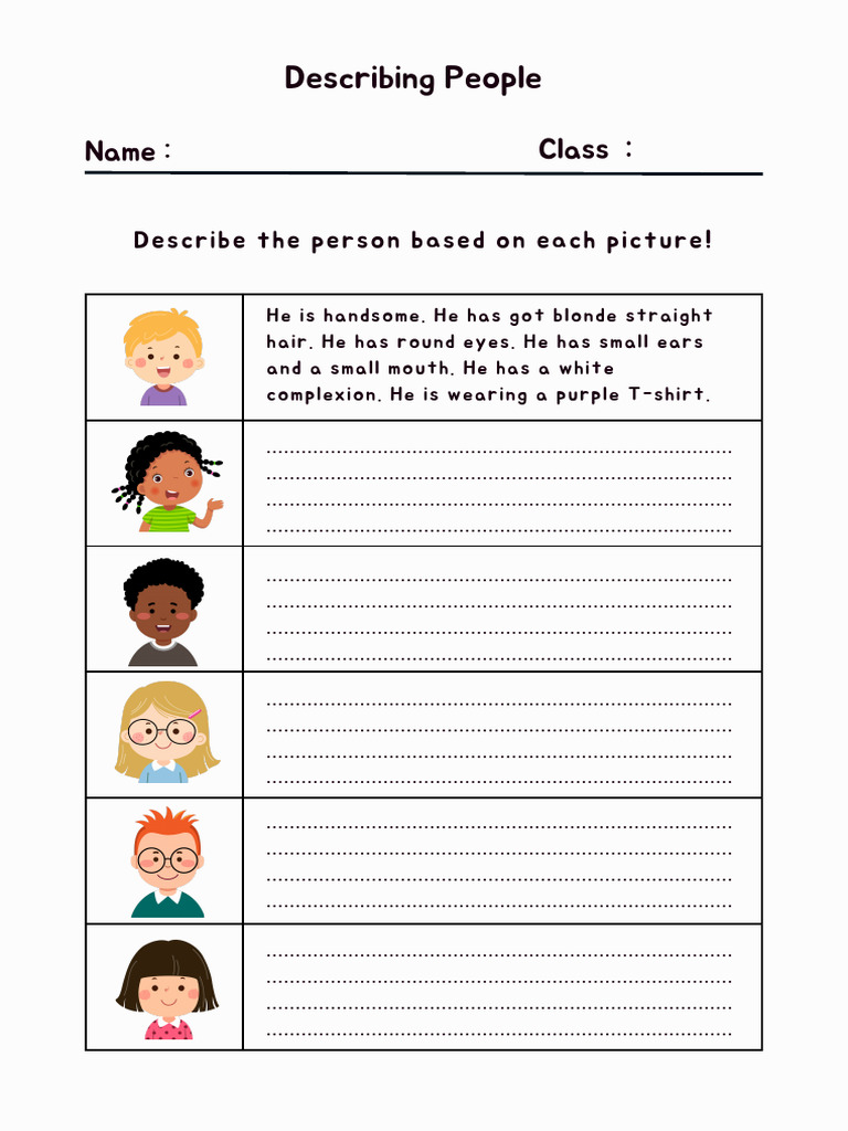 Pink White Simple Describing People English Worksheet - 20241113 ...