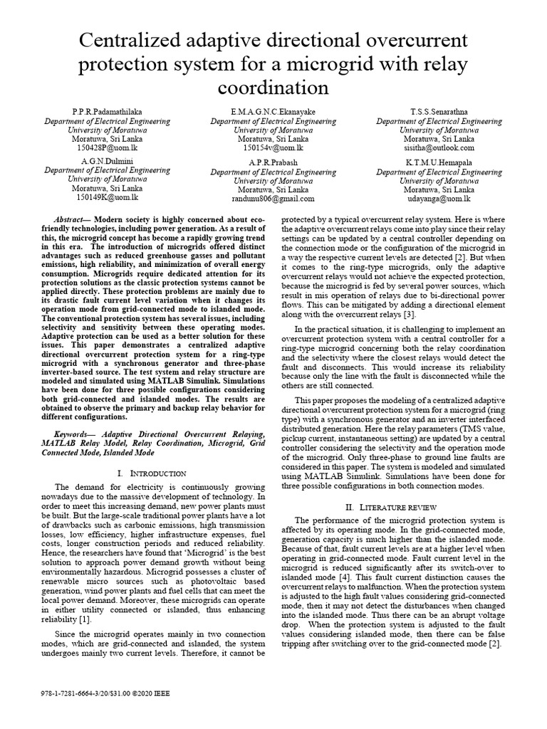 Centralized Adaptive Directional Overcurrent Protection System For A Microgrid With Relay