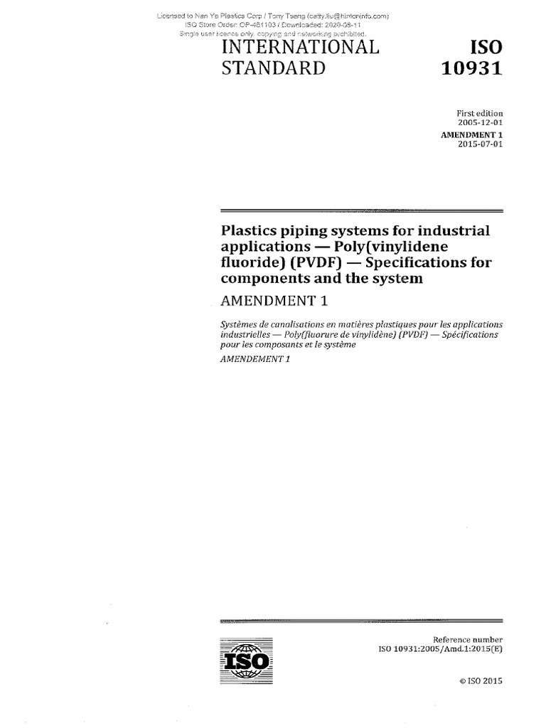 ISO 10931 Plastics Piping Systems For Industrial Applications - PVDF - Specifications For ...