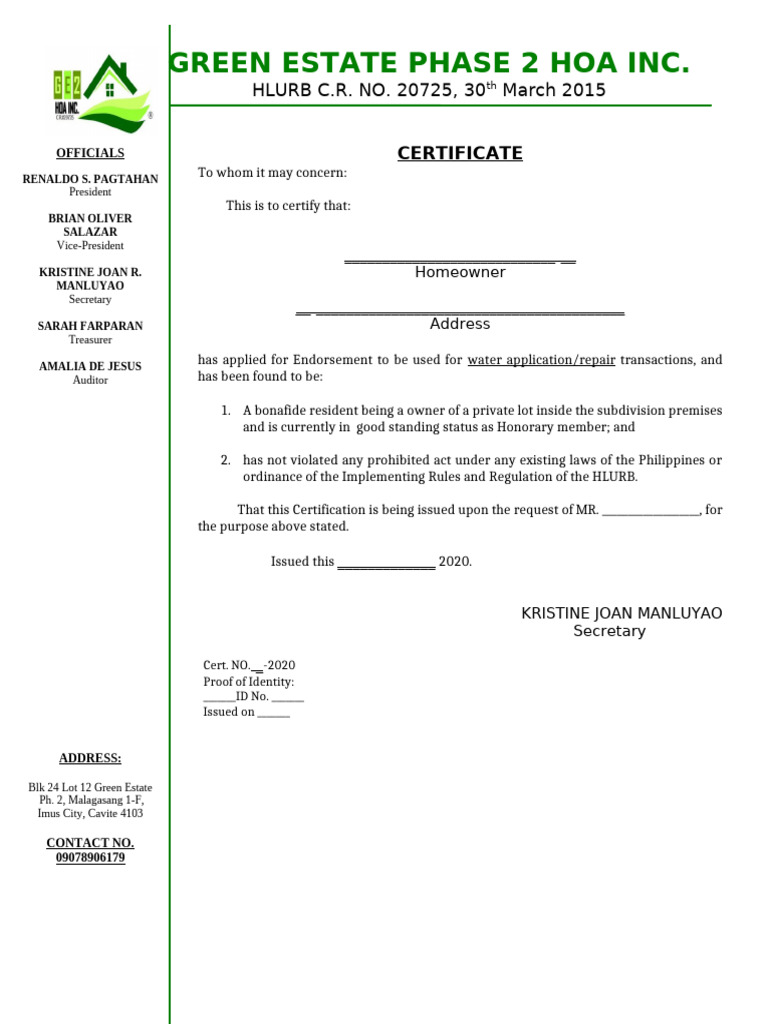 Cert. Resident Draft | PDF