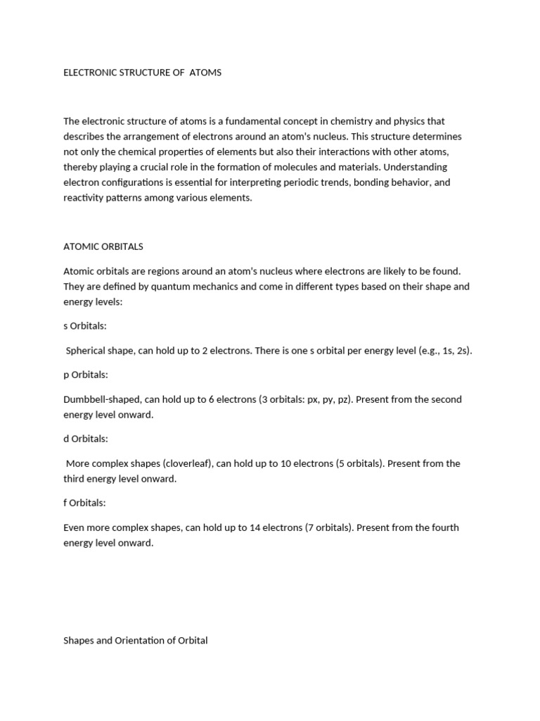 Electronic Structure Of Atoms Pdf Atomic Orbital Electron Configuration
