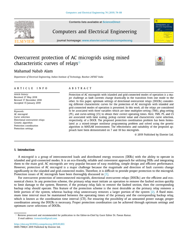Overcurrent Protection of AC Microgrids Using Mixed | PDF | Mathematical Optimization | Electric ...