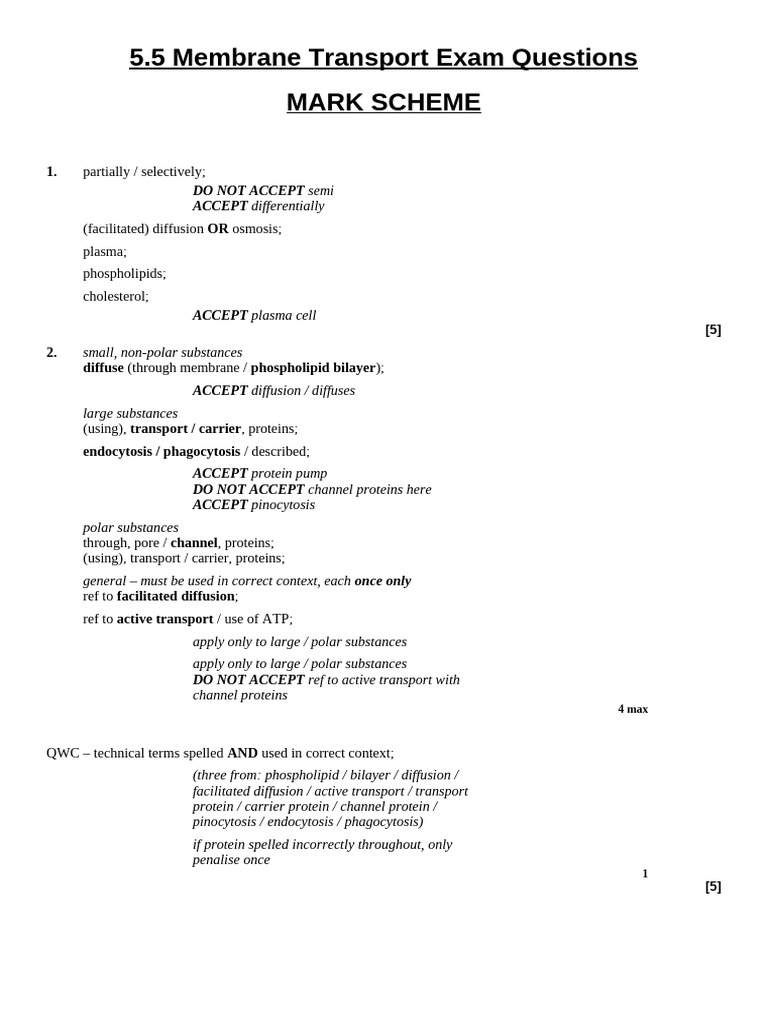 Membrane Transport Exam Questions | PDF | Cell Membrane | Osmosis