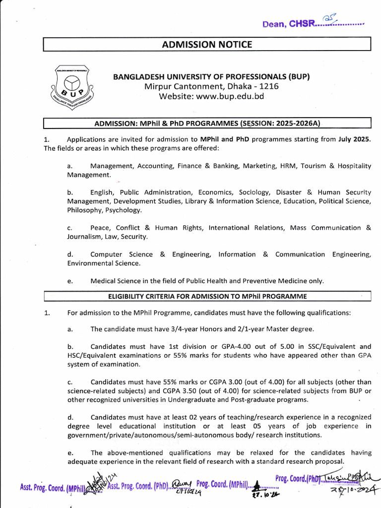 MPhilAndPhDProgram-MPhil and PHD Admission Notice (2025-2026A) - Notice-30102024021527 | PDF ...