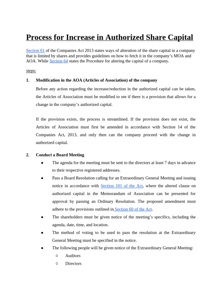 Increase Authorized Share Capital Process | PDF | Articles Of ...