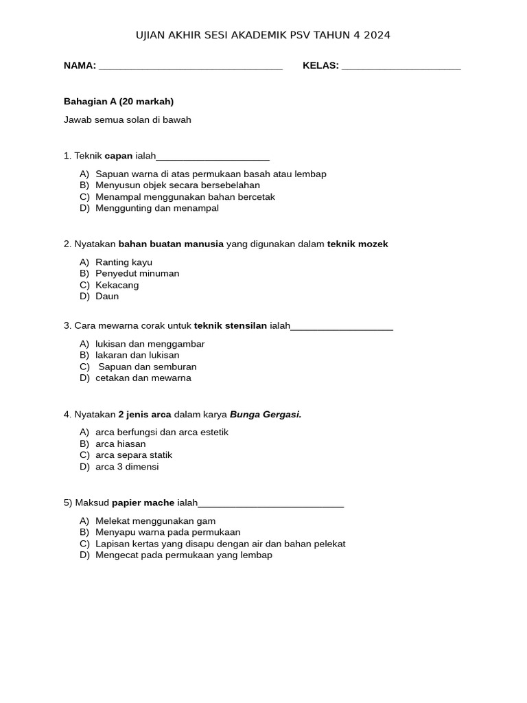 Uasa PSV THN 4 2024 | PDF