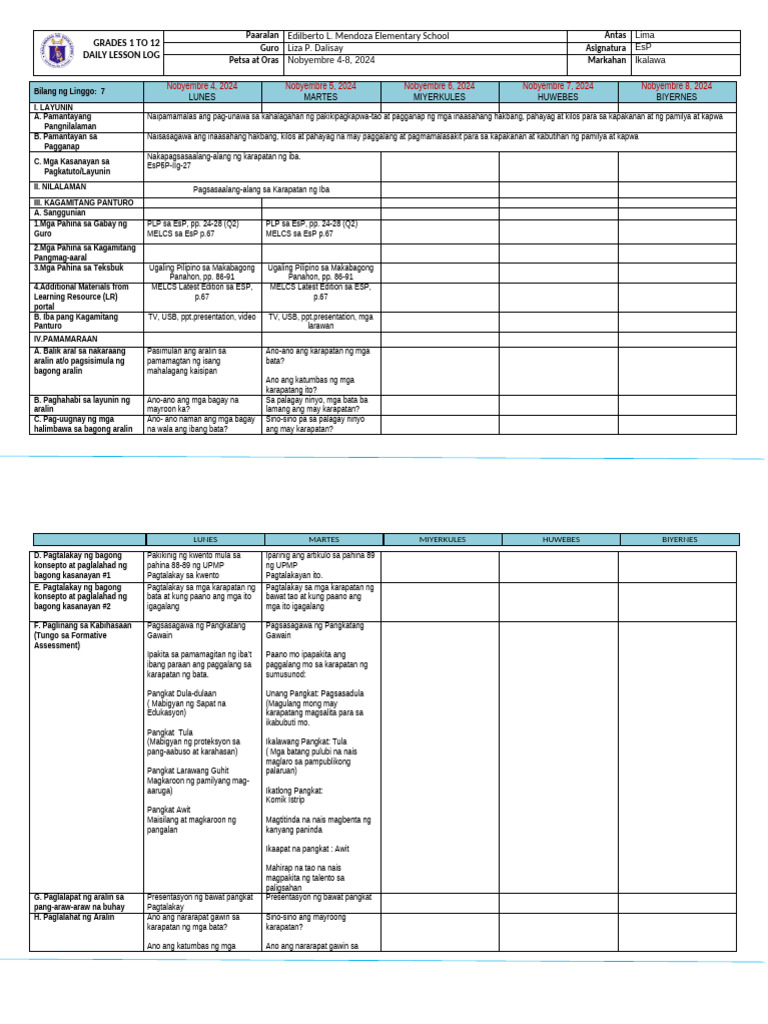 DLL EsP Q2-WK7 | PDF
