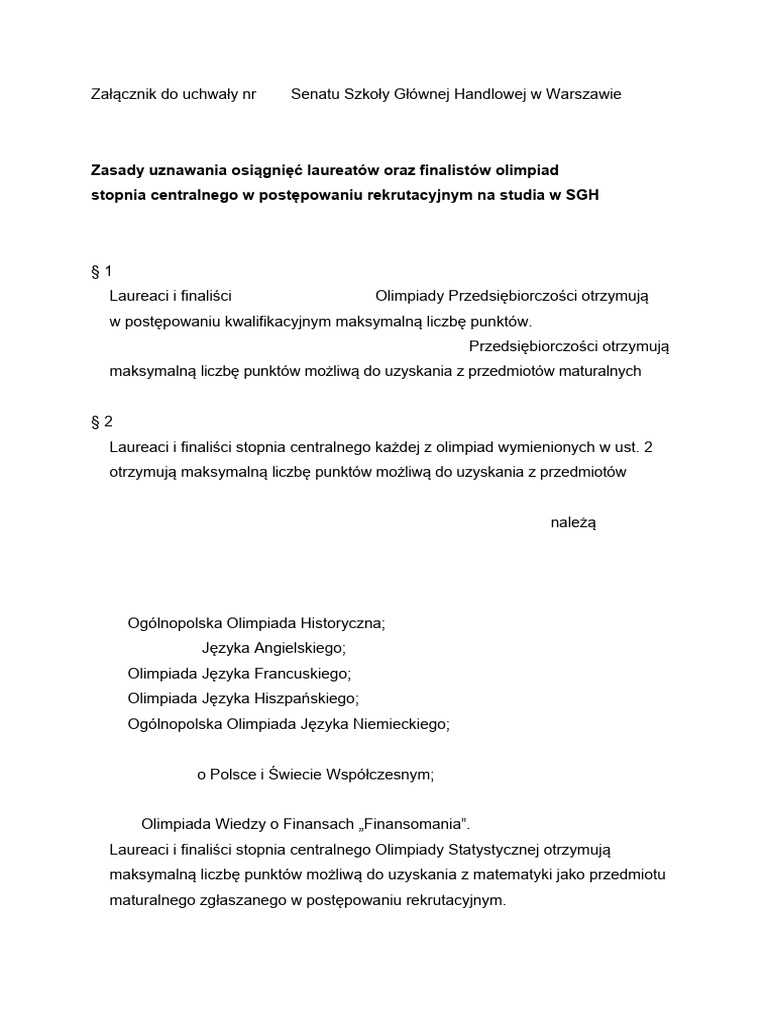 US 228 2020 2024 Zal Zasady Uznawania Osiagniec Lauretow Oraz Finalistow Olimpad W Roku ...