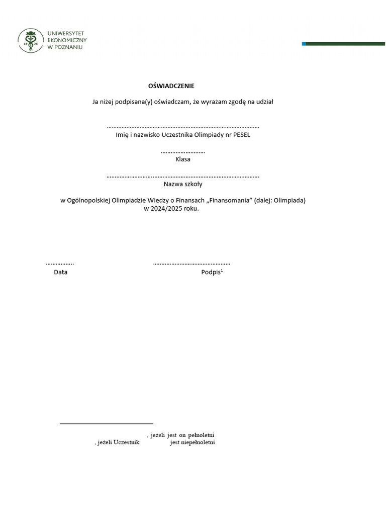 Zalacznik Do Regulaminu Oswiadczenie Zgoda Na Udzial I Zgoda RODO | PDF