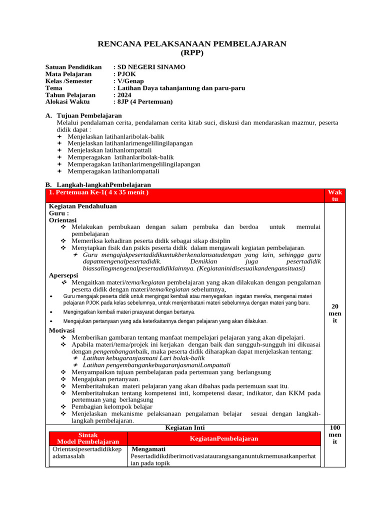RPP. KD 3.5 Subtema A - Daya Tahan Jantung Dan Paru-Paru | PDF