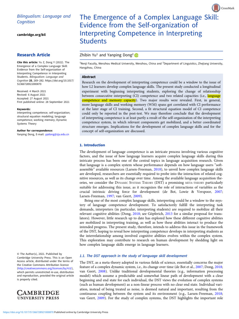 The Emergence of A Complex Language Skill-Evidence From The Self-Organization of Interpreting ...